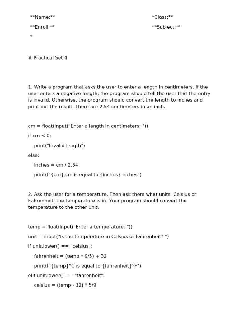 Py set 4 | PDF | Length | Units Of Measurement