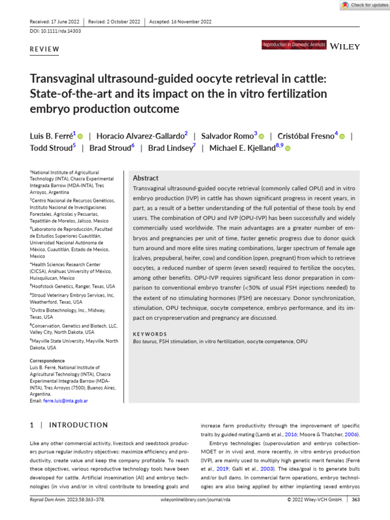 Oocyte Retrieval and IVF in Cattle | PDF | Ovary | In Vitro Fertilisation