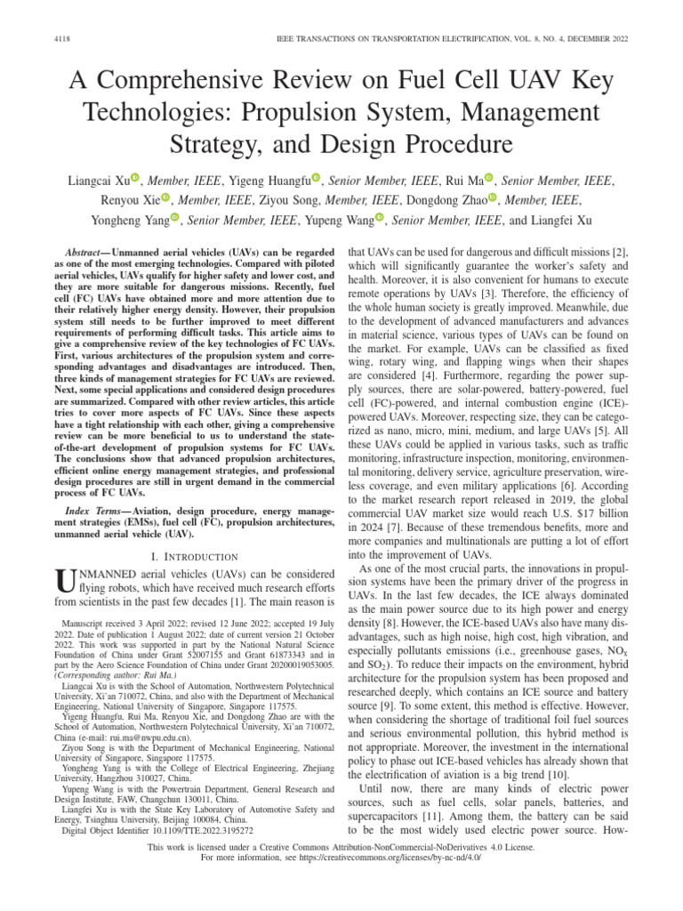 A Comprehensive Review On Fuel Cell UAV Key Technologies Propulsion ...