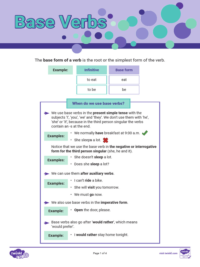 t 1717712647 Esl Base Verbs Activity Sheet Adults a1 a2 Ver 3 | PDF ...