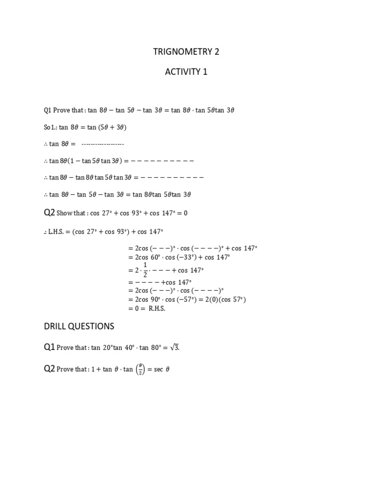 Activity Trignometry 2 | PDF