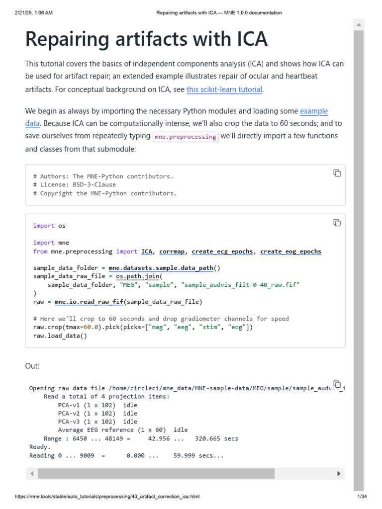 Repairing Artifacts With ICA - MNE 1.9.0 Documentation | PDF | Bandwidth (Signal Processing ...