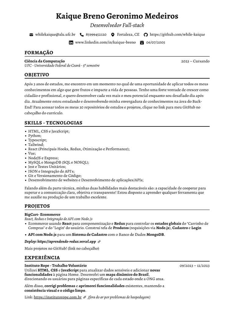 Currículo de Desenvolvedor Full-stack | PDF | Script Java | Informática