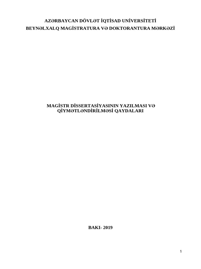Magistr Dissertasiyas Yaz Qaydas | PDF