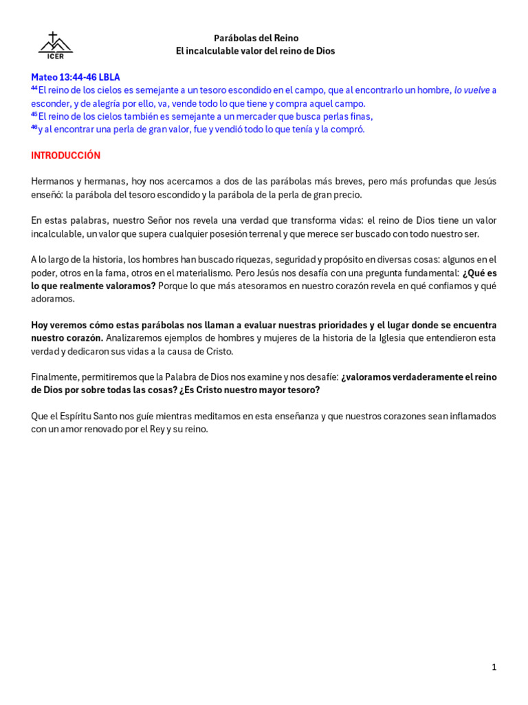 Parábolas Del Reino 03 - El Incalculable Valor Del Reino de Dios | PDF ...