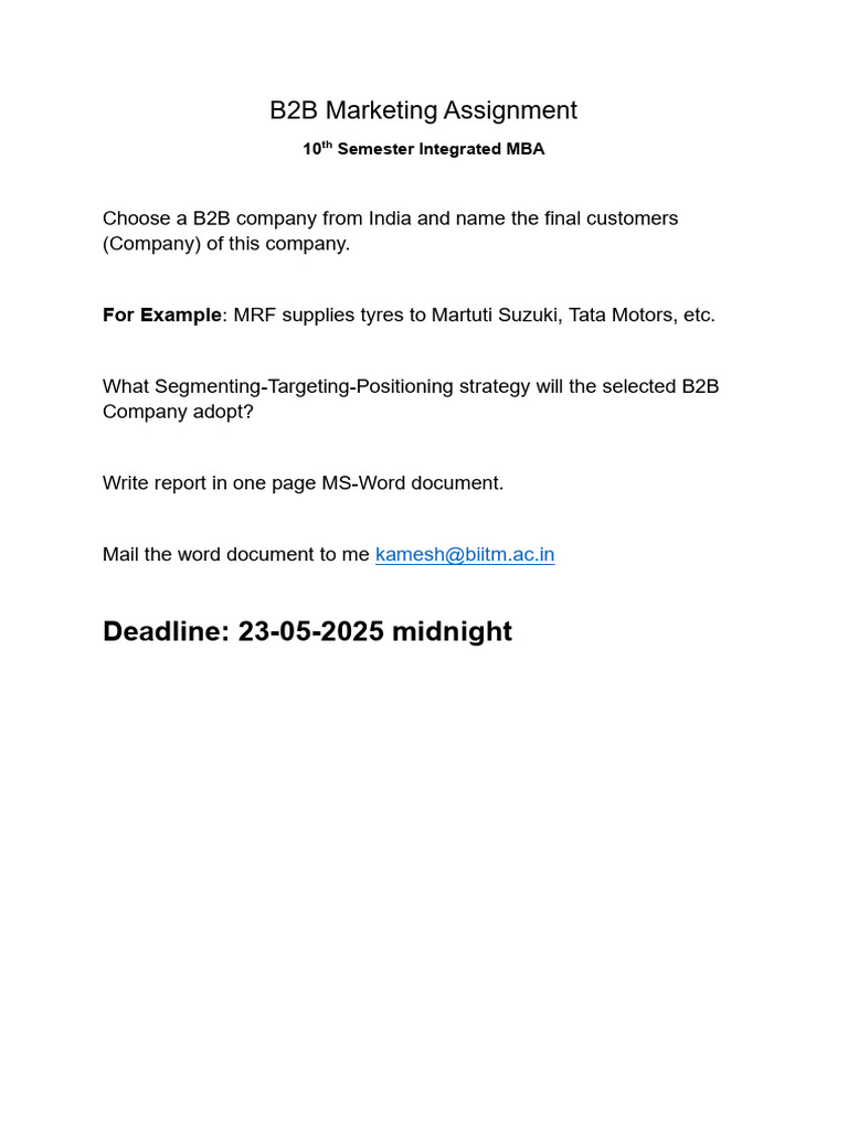 B2B Marketing Assignment IMBA | PDF