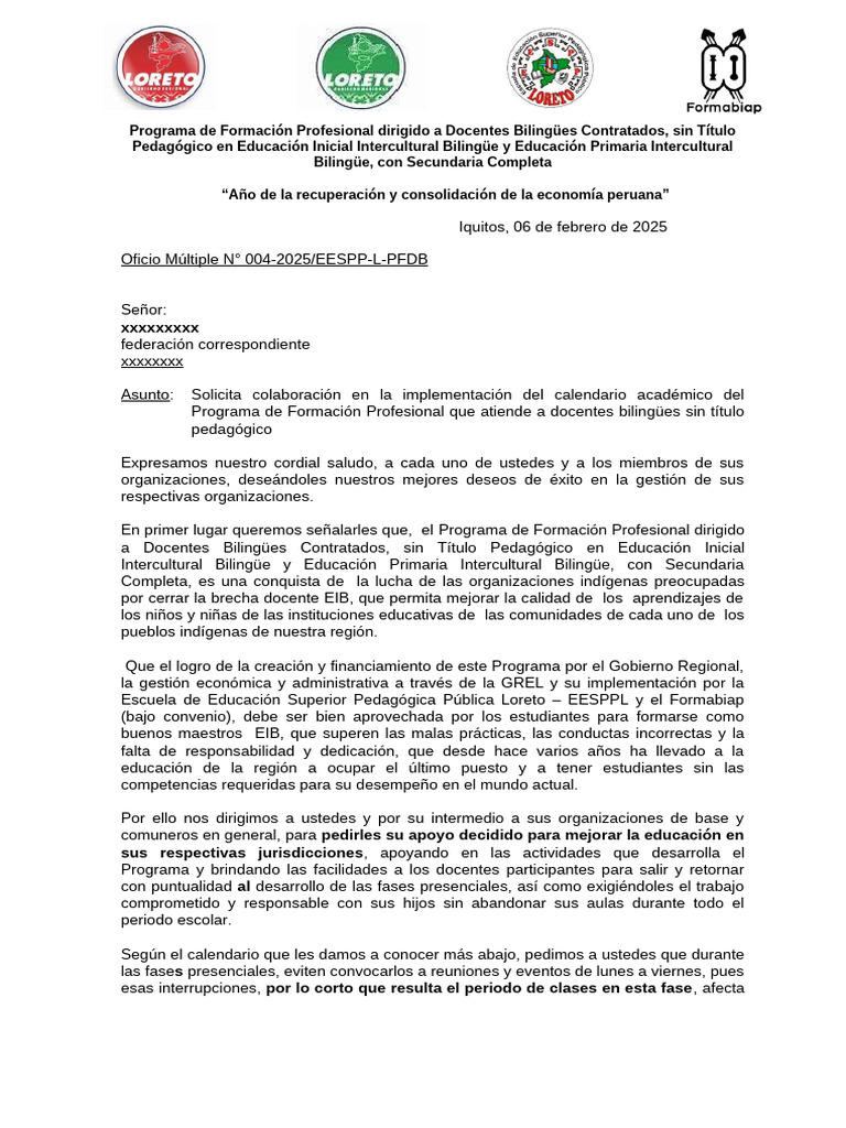 Oficio M 004-2025 - Organizaciones Indígenas Apoyo Implementación Programa. | PDF ...