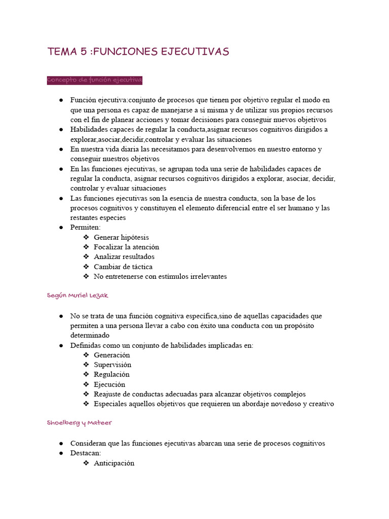 Tema 5 :funciones Ejecutivas | PDF | Las emociones | Funciones ejecutivas