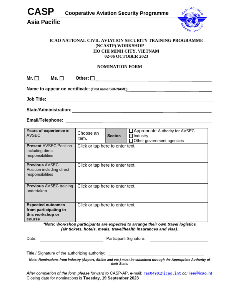 Nomination Form - NCASTP, HCMC 2-6 October 2023 | PDF