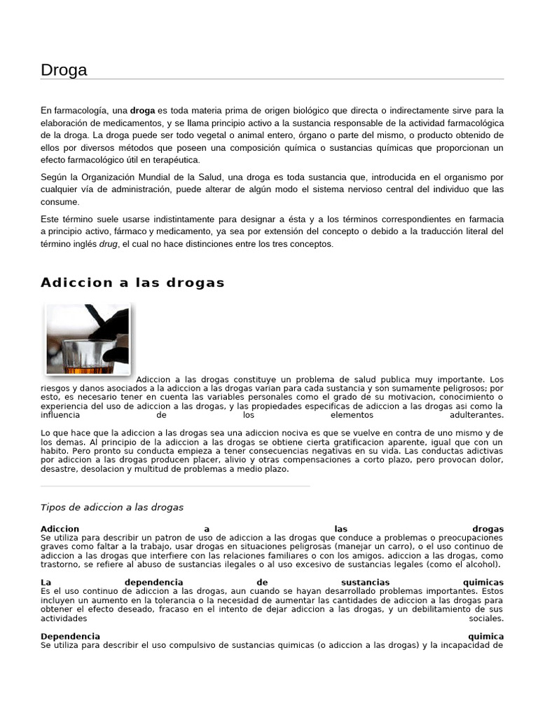 Adiccion Droga | PDF | La dependencia de sustancias | Drogas