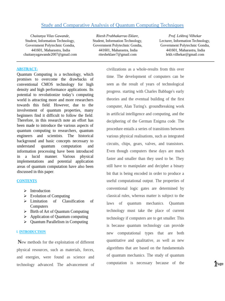 Study and Comparative Analysis of Quantum Computing Techniques | PDF ... Study and Comparative Analysis of Quantum Computing Techniques | PDF ...