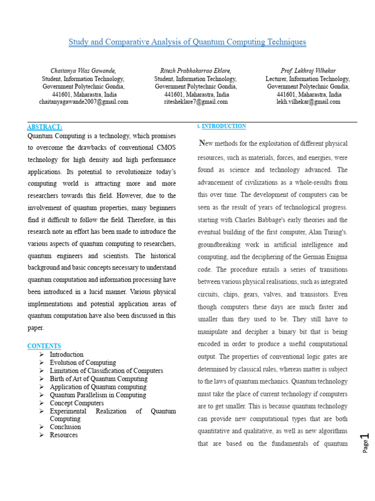 Study and Comparative Analysis of Quantum Computing Techniques | PDF ... Study and Comparative Analysis of Quantum Computing Techniques | PDF ...