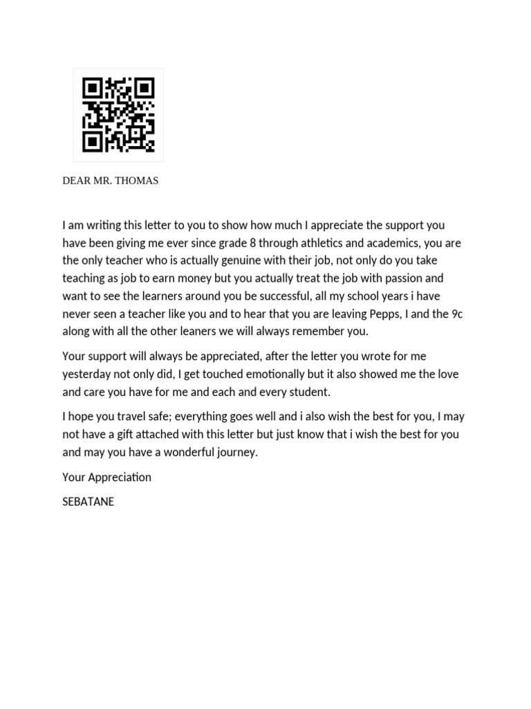 Heartfelt Appreciation Letter to Teacher | PDF
