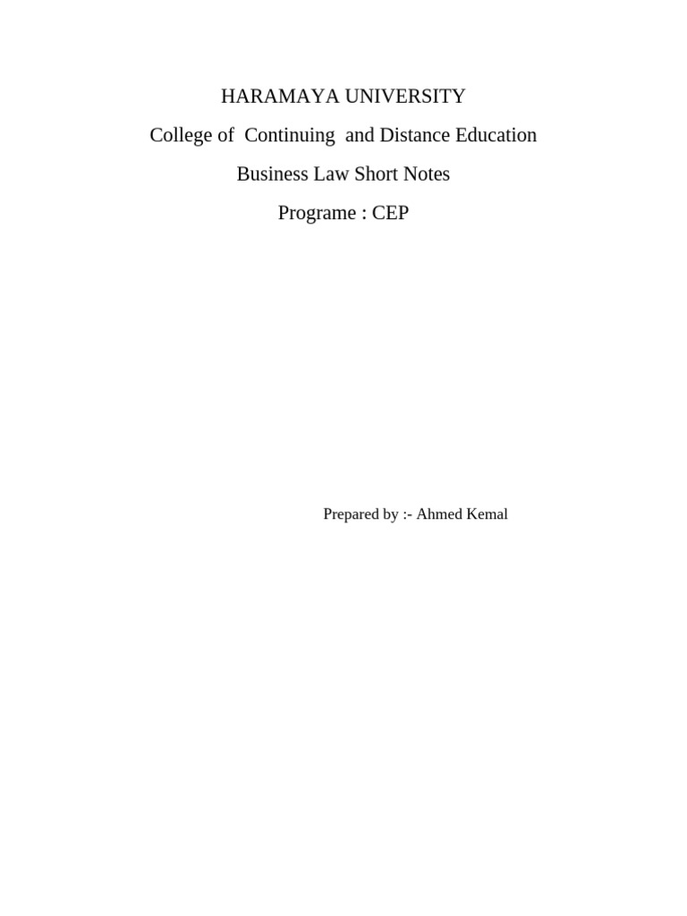 Business Law Short Notes | PDF | Law Of Obligations | Offer And Acceptance