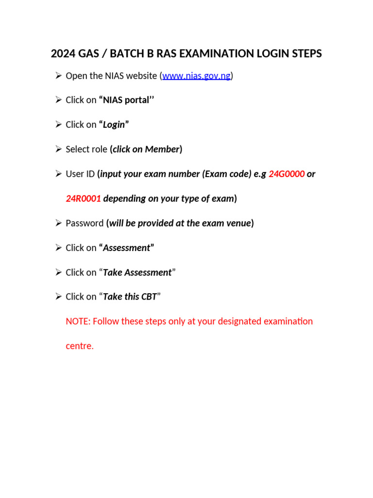 Gas Exam Login Instructions | PDF