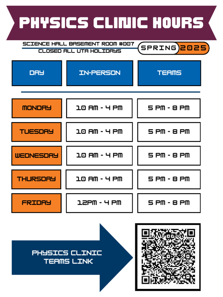Physics Clinic Hours Spring 2025 | PDF