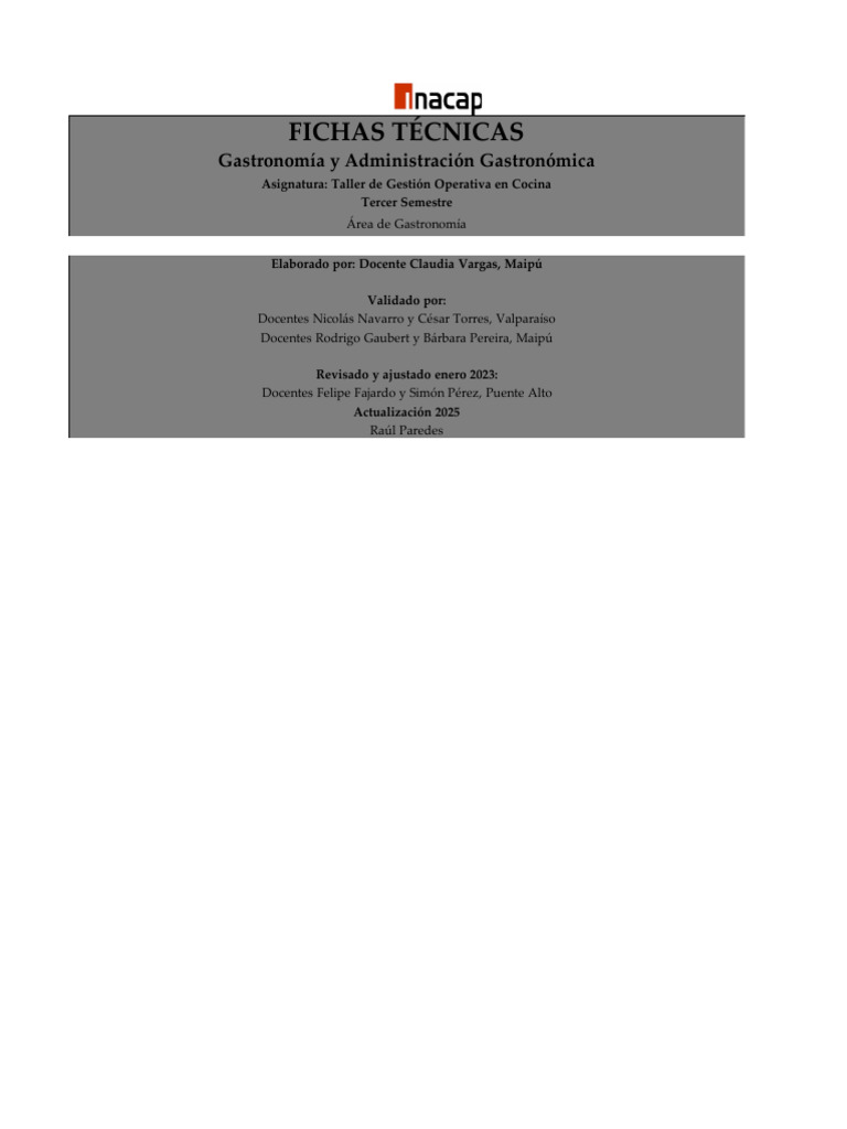 Fichas Tecnicas Gest Op en Cocina | PDF | Cocinando | Panes