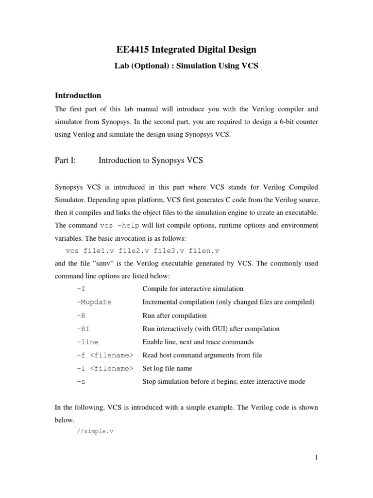 EE4415 Integrated Digital Design: Lab (Optional) : Simulation Using VCS | PDF | Graphical User ...