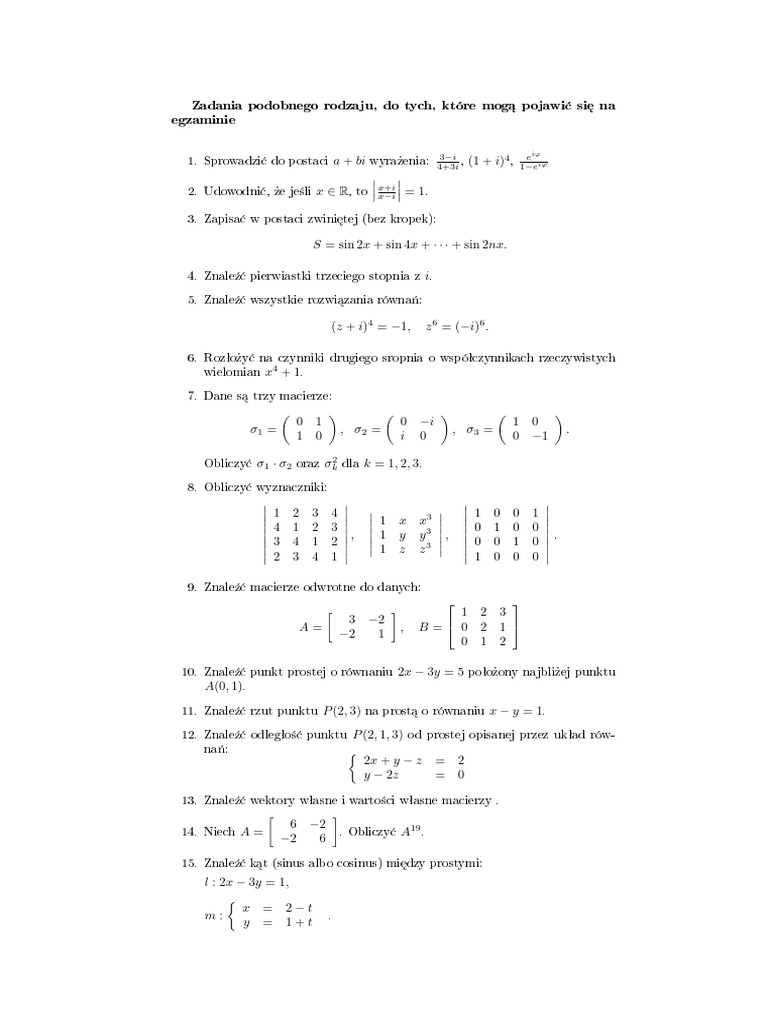 Zadania Egz Mat I | PDF