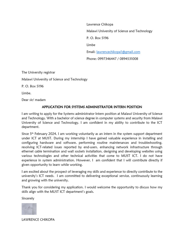 Lawrence Chikopa System Administrator Intern | PDF