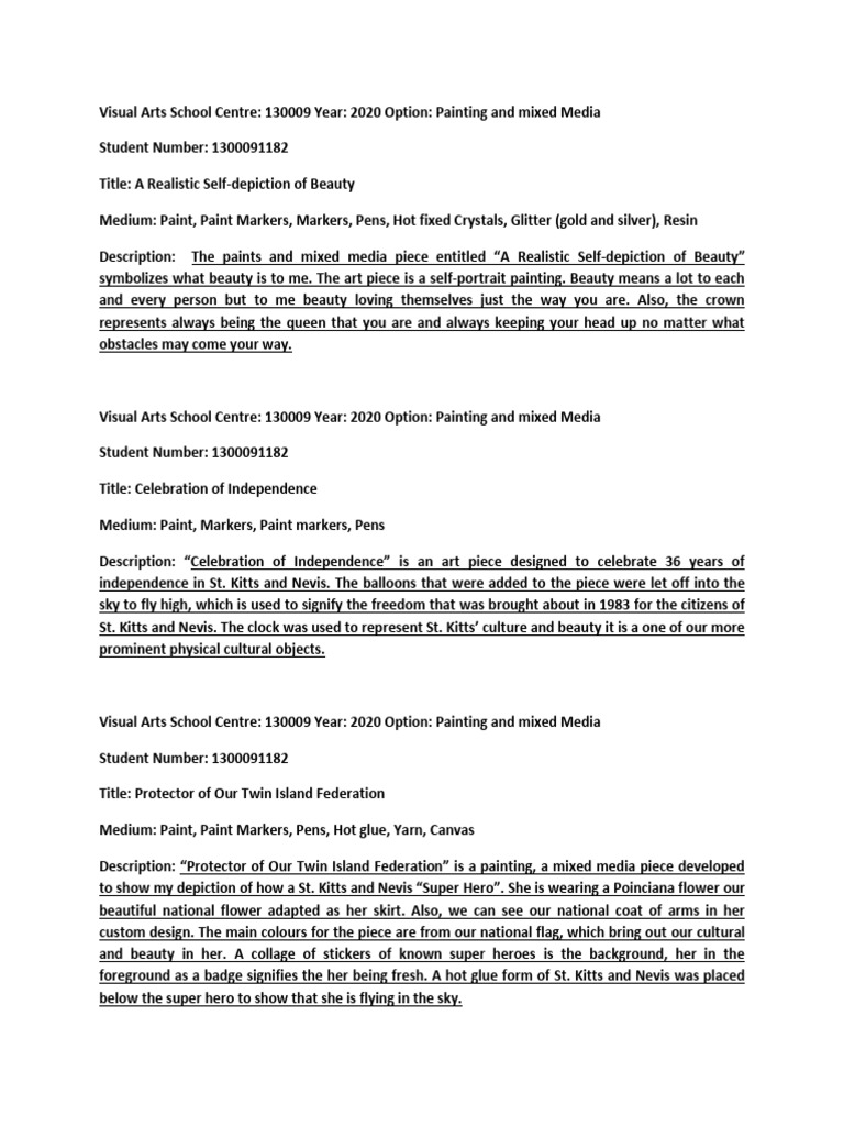 Tshaunte Smith CXC Art Pieces Write Up | PDF | Paintings