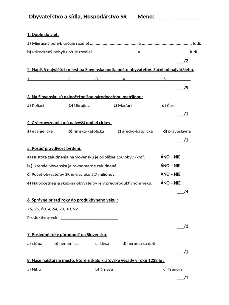 Obyvateľstvo, Sídla, Hospodárstvo | PDF