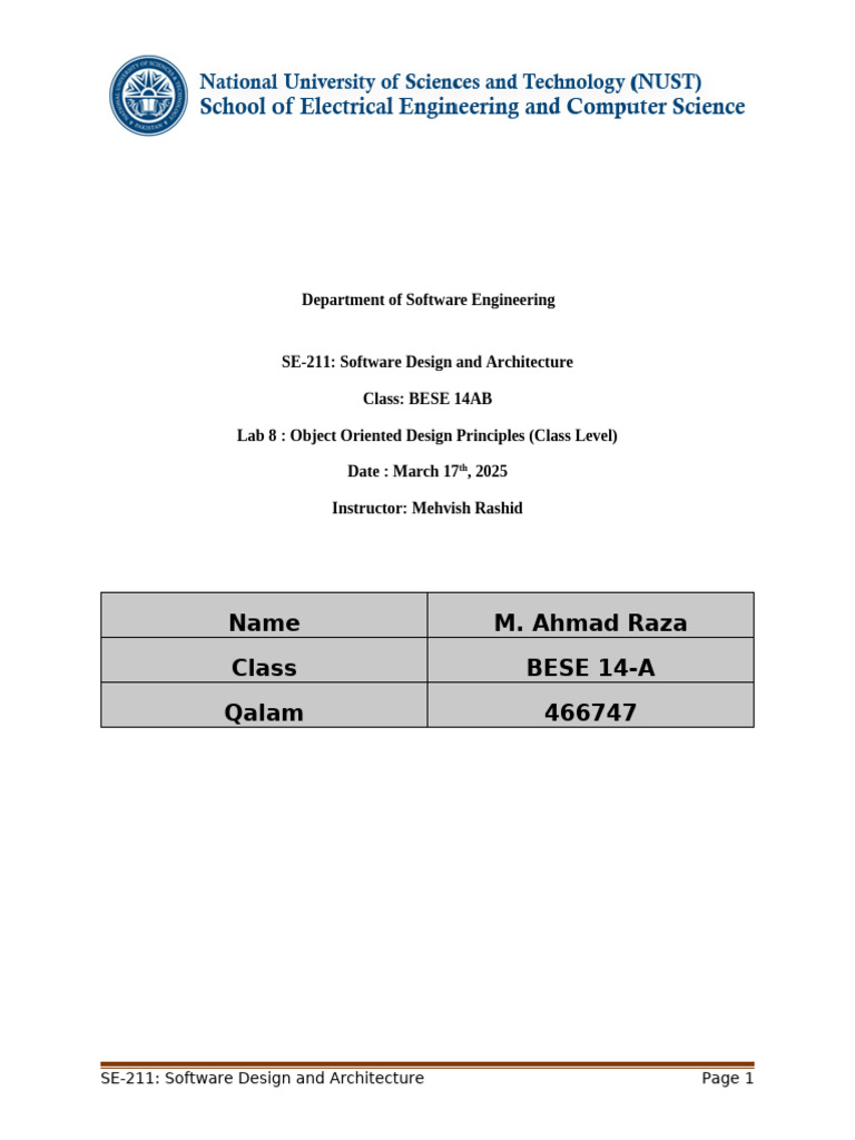 Lab 8 Object Oriented Design Principles (Class Level) 4 5 | PDF | Class (Computer Programming ...