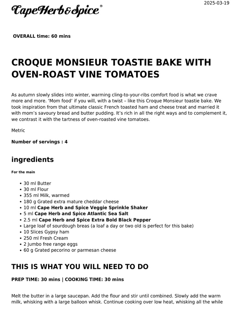 Croque Monsieur Toastie Bake With Oven-Roast Vine Tomatoes | PDF ...