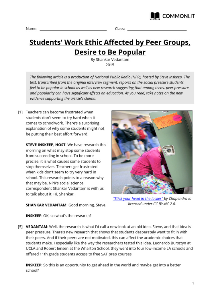 Students' Work Ethic Affected by Peer Groups Desire To Be Popular | PDF ...