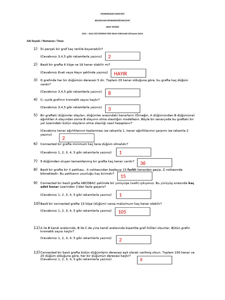 Graf Teorisi Vize (2021-2022 Güz) (INSTRUCTOR COPY) h | PDF