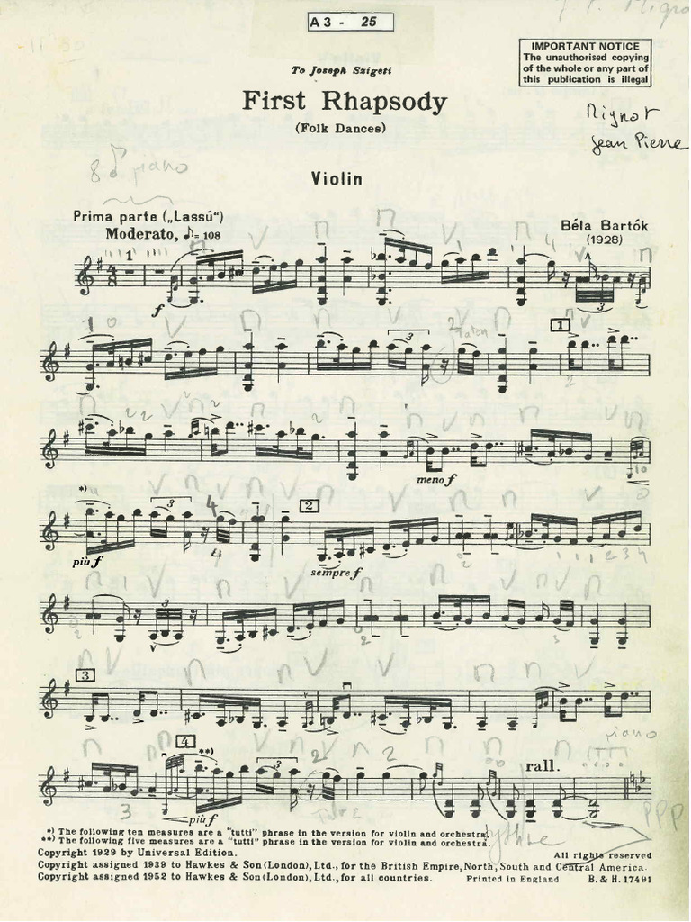 Béla Bartok - Violin Rhapsody No.1 | PDF
