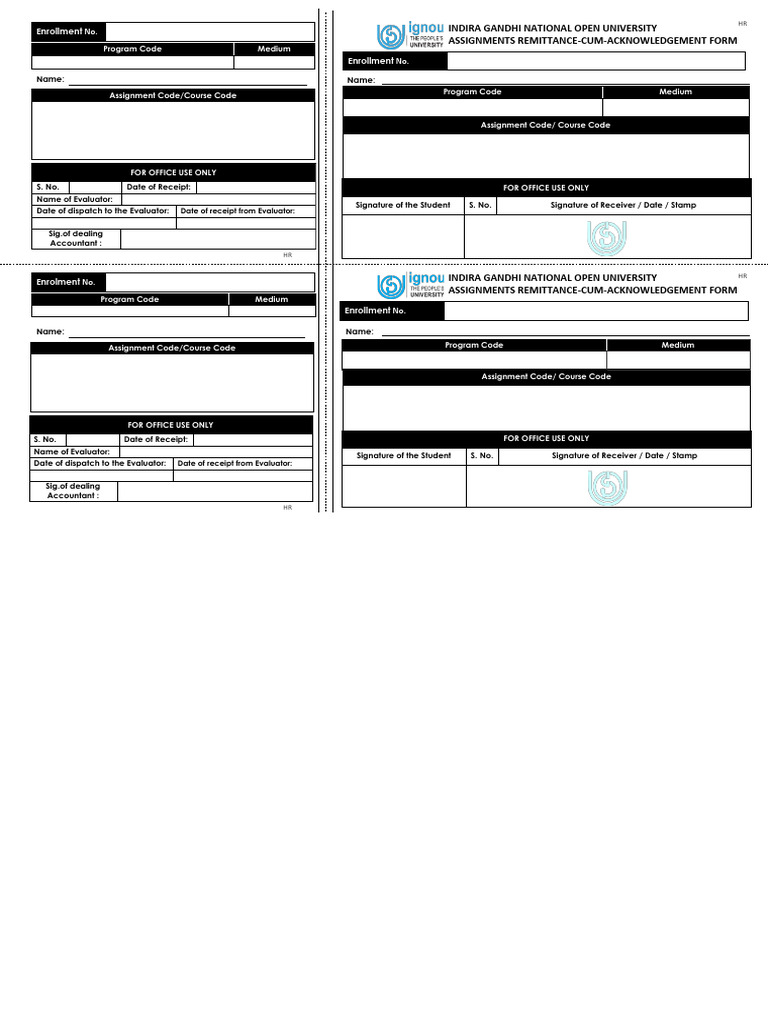 Ignou Assignment Receiving Slip - ACKNOWLEDGEMENT Slip - F2 - Youtube ...