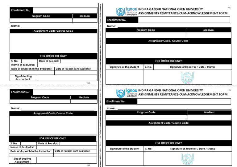 Ignou Assignment Receiving Slip - ACKNOWLEDGEMENT Slip - F2 - Youtube ...