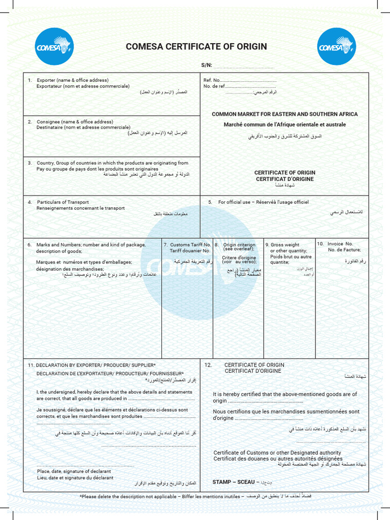 Comesa-certificate-Of-Origin - Adopted by 44th CM Meeting | PDF