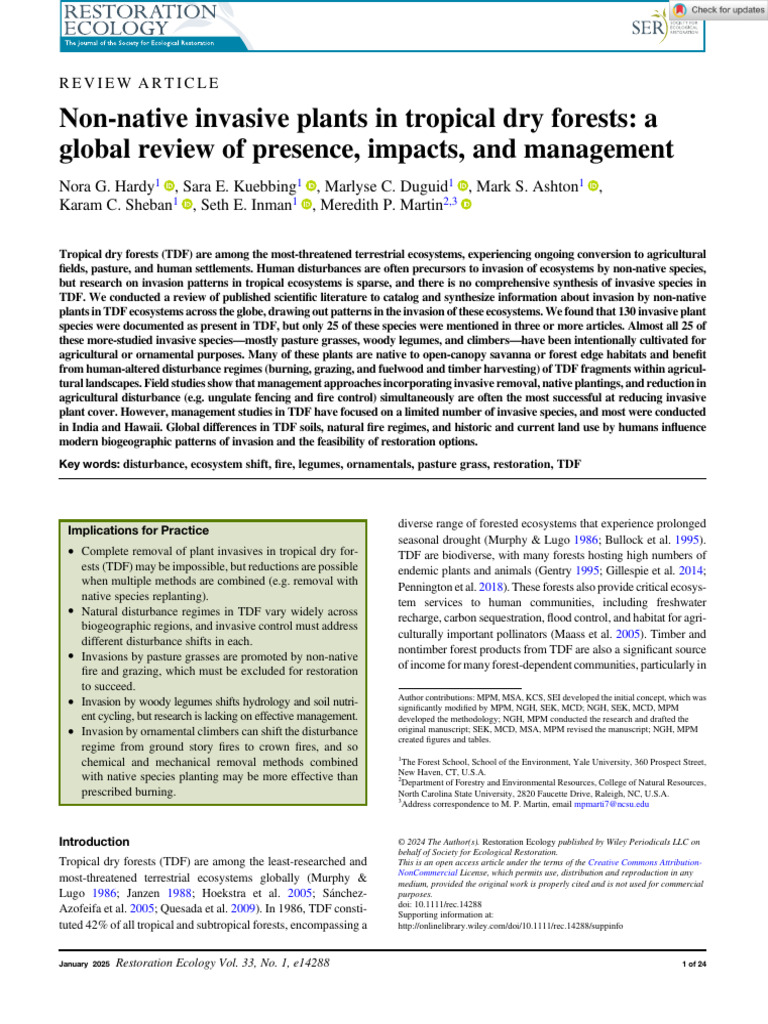 Non-native invasive plants in tropical dry forests-A global review of ...