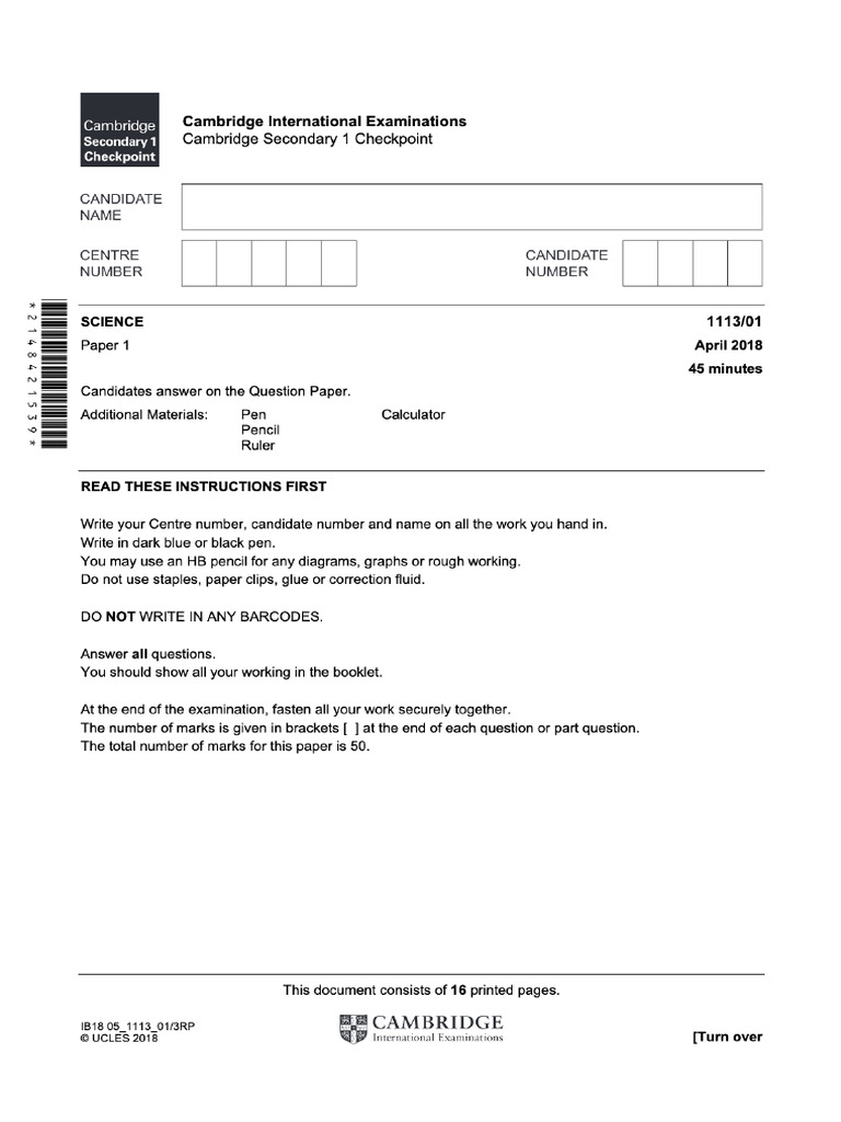 Cambridge Secondary 1 Science Exam Paper | PDF Cambridge Secondary 1 Science Exam Paper | PDF