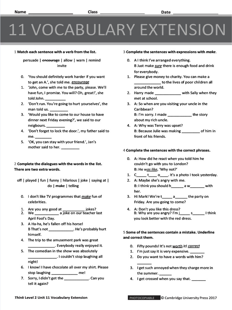 Think l2 Unit 11 Vocabulary Extension | PDF