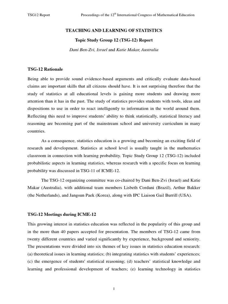 TSG-12 Statistics Education Report | PDF | Learning | Statistics