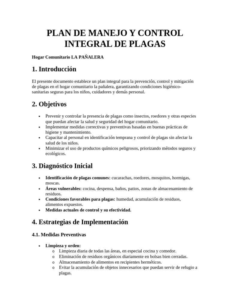 Plan de Manejo y Control Integral de Plagas | PDF | Plaga (organismo ...