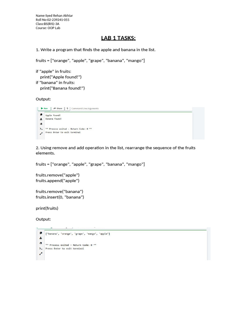 Oop Lab 1 Tasks | PDF
