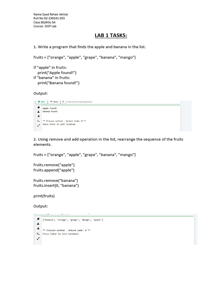 Oop Lab 1 Tasks | PDF