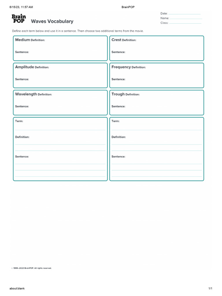 Noah Perez - BrainPOP-Waves Vocabulary | PDF