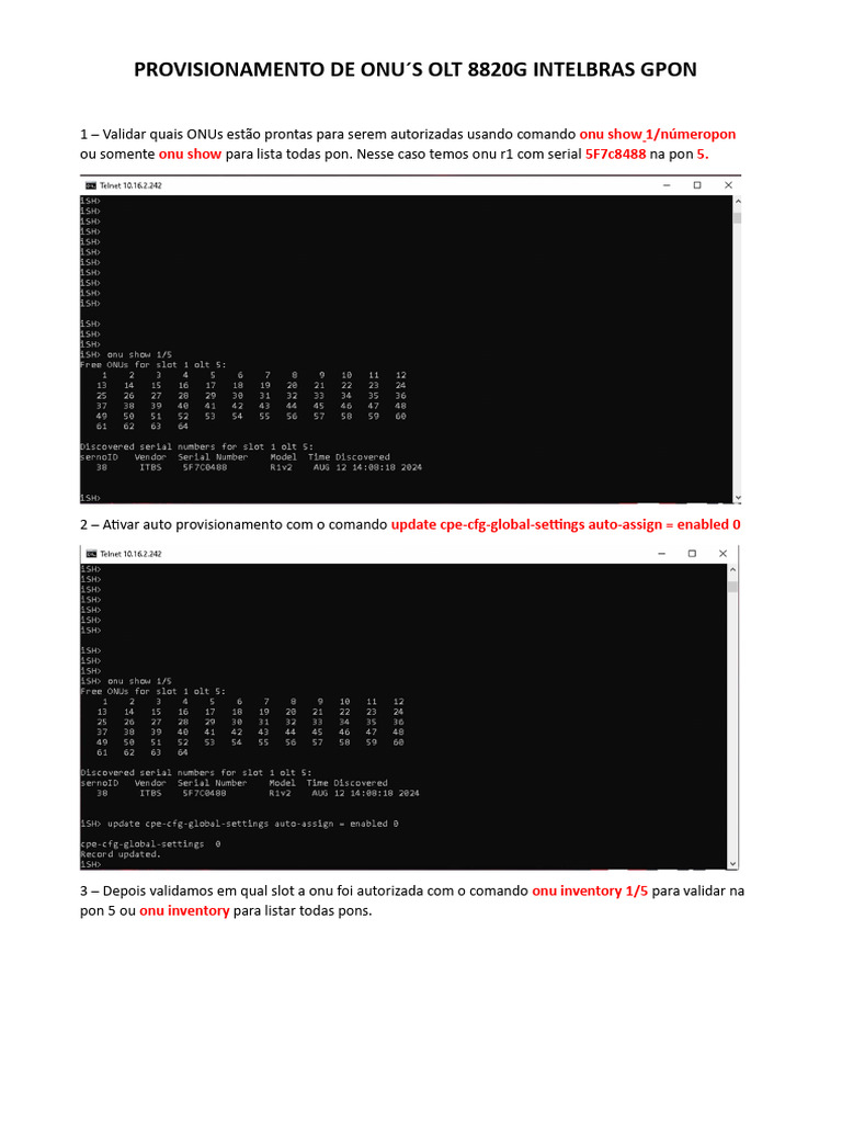 Comandos Olt Gpon 8820G Intelbras Jusc | PDF