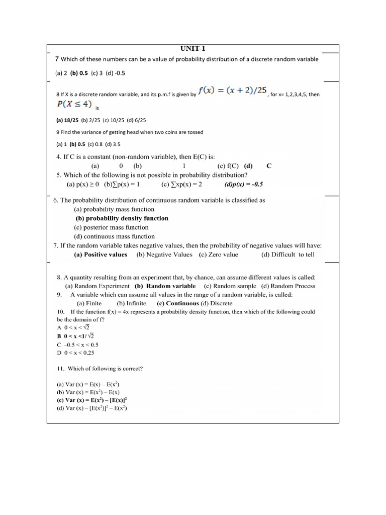 MCQ - Unit1 Finalresulthowtodo | PDF | Probability Density Function | Probability Theory