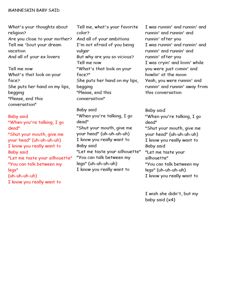Manneskin: Baby Said Lyrics Analysis | PDF