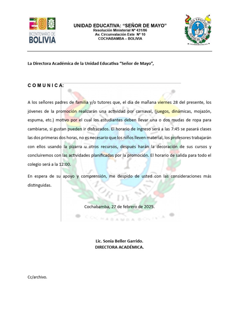 Comunicado Carnaval 2025. | PDF