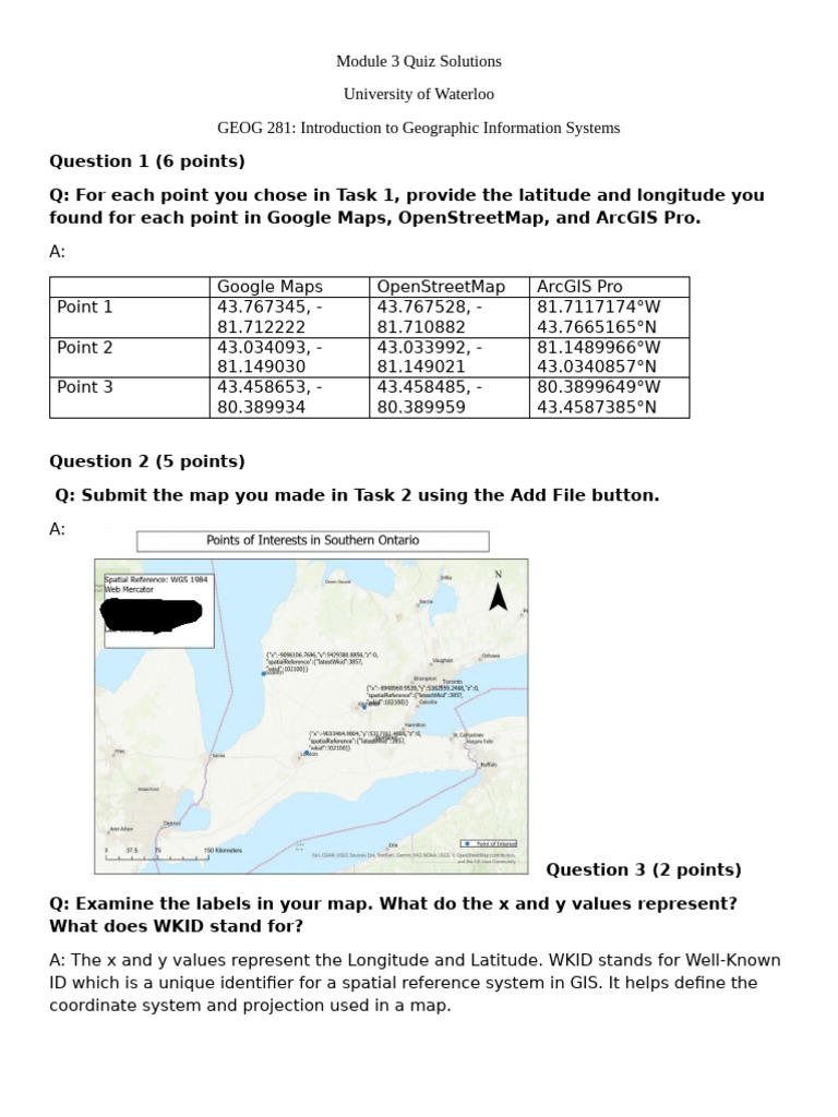 GEOG 281 Module 3 Quiz Solutions | PDF | Latitude | Longitude