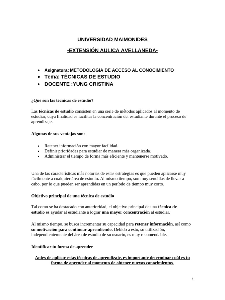 Tecnica de Estudio 2 | PDF | Habilidades de estudio | Memoria