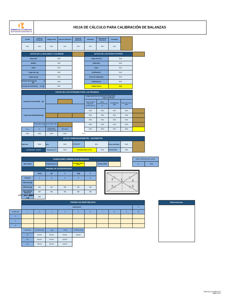 Calibración de Balanzas: Hoja de Cálculo | PDF | Calibración | Metrología