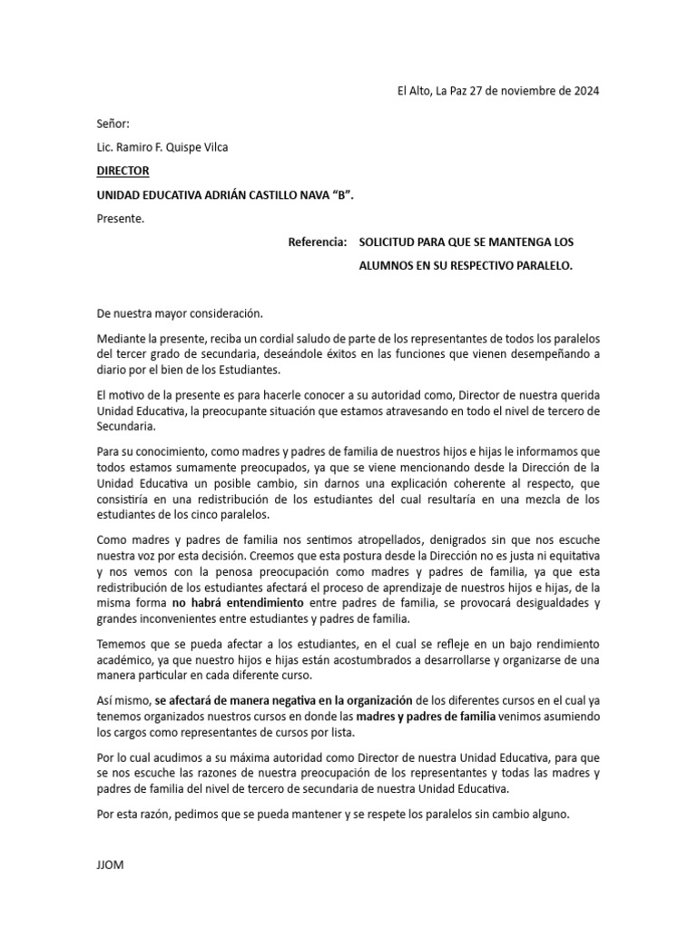 Carta Solicitud Director de U e Reunión de Emergencia 27 de Noviembre | PDF